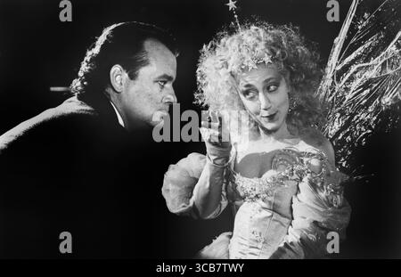 Bill Murray, Carol Kane, on-set of the Film, "Scrooged", Paramount ...