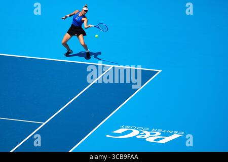 Marketa Vondrousova, of the Czech Republic, returns a shot to Elena ...