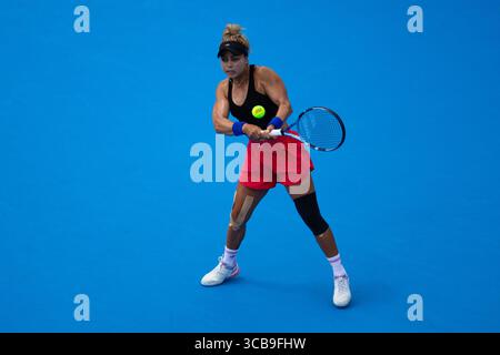 Renata Zarazua, of Mexico, returns a shot to Diane Parry, of France ...