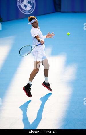 Tomas Martin Etcheverry of Argentina in action during the Davis Cup ...