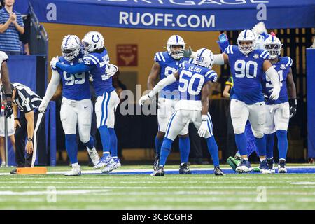 Indianapolis Colts' DeForest Buckner celebrates a sack during the ...