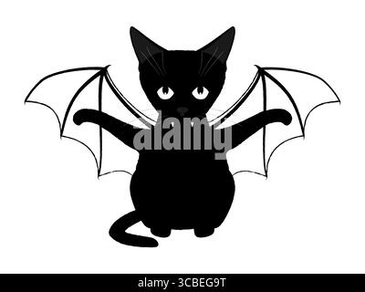 A fierce cat with protruding fangs spreads its paws and bat-like wings ...
