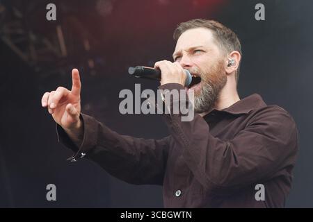 Copenhagen, Denmark. August 8, 2025. Silas Bjerregaard, lead singer of ...