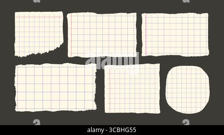 Greed Paper Lined Torn Sheet Notebook Ripped Background Set Vector Grid ...