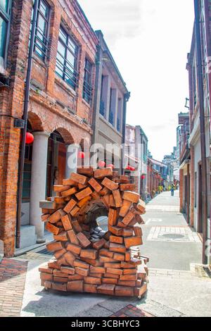 A street with colorful lanterns in Wanhua District, Taipei, Taiwan ...