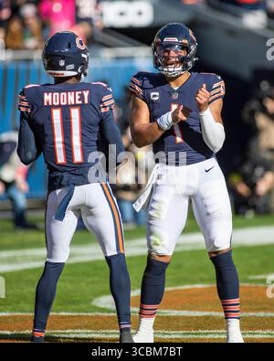 Chicago Bears' Justin Fields celebrates after an NFL football game ...