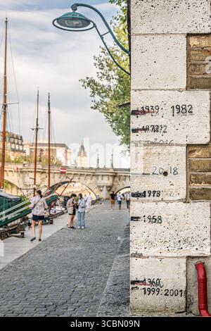 High water marks, Seine, Paris Stock Photo - Alamy