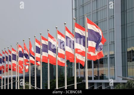 Thai national flags row at Modern building facade Stock Photo - Alamy