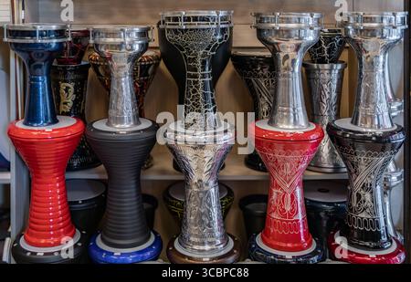 Darbuka drums in music shop Stock Photo - Alamy