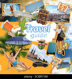 Contemporary art collage. Man and woman, husband and wife sitting at ...