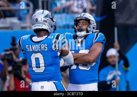 Carolina Panthers tight end Ja'Tavion Sanders (0) celebrates a first ...