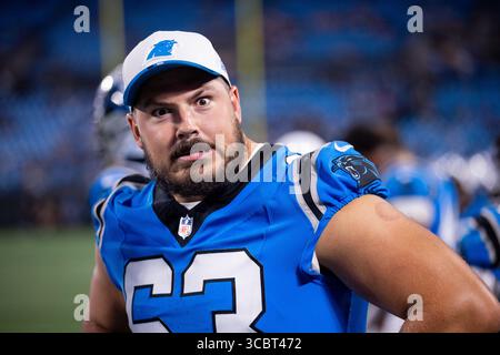 Carolina Panthers center Austin Corbett warms up before an NFL football ...