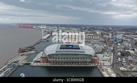 An aerial view of The Hill Dickinson Stadium during the Premier League ...