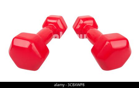 Two of red dumbbells, isolated on white background Stock Photo - Alamy