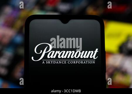 In this photo illustration, a Paramount Skydance Corporation logo is ...