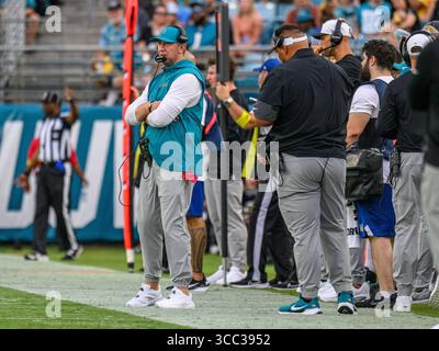 Jacksonville Jaguars head coach Liam Coen responds to a question from ...
