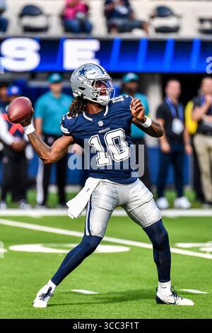 Dallas Cowboys quarterback Joe Milton III (10) drops back to pass ...