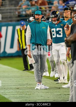 Jacksonville Jaguars head coach Liam Coen responds to a question from ...