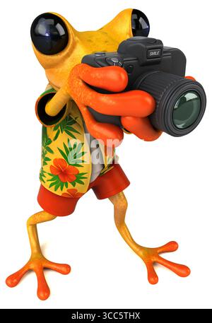 Fun 3D cartoon frog with a camera illustration Stock Photo - Alamy
