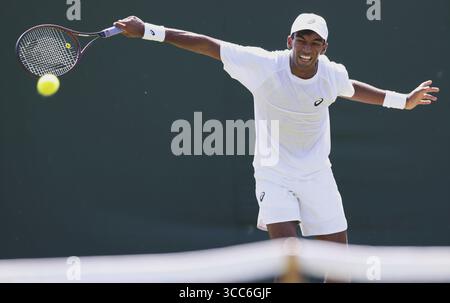 Nishesh Basavareddy, a American tennis player, during a match at the ...