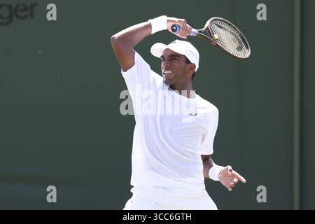 Nishesh Basavareddy, a American tennis player, during a match at the ...