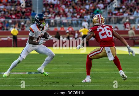 Denver Broncos wide receiver Troy Franklin looks on as he leaves the ...