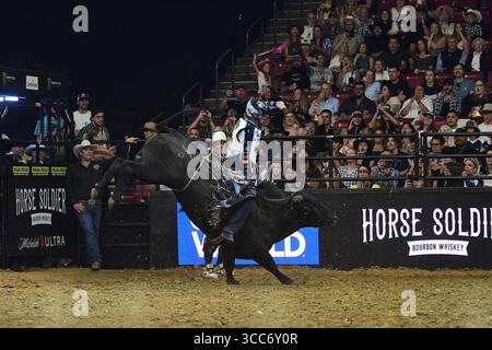 Clay Guiton of the Carolina Cowboys rides Lights Out during the Monster ...