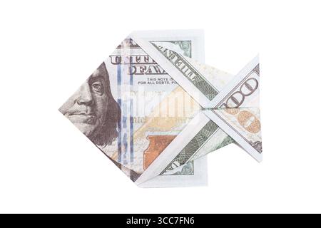 Origami Fish from a One Hundred Dollar Bill Note isolated Stock Photo ...