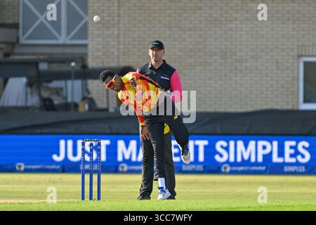Nottingham, UK. 10th Aug, 2025. Rehan Ahmed (Trent Rockets) batting ...