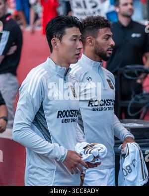 LAFC forward Son Heung-Min (7) takes a shot during a MLS match against ...
