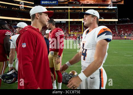 Denver Broncos quarterback Sam Ehlinger (4) attempts a pass during a NFL preseason game on ...