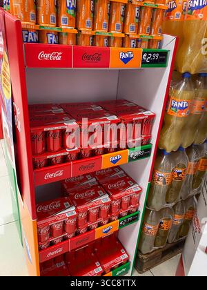 Coca cola soft drinks assortment, deposit bottles in crates ...