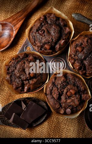 A high angle shot of delicious chocolate and caramel sticks on a table ...