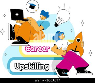 Career Upskilling Illustration featuring Self Improvement with Mentorship, Upskill, Development ...