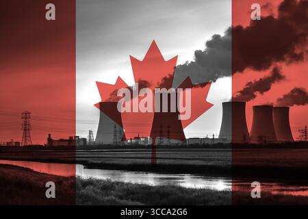 Nuclear Power Plant with Canadian National Flag Overlay Symbolising ...