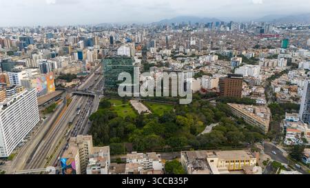 Drone view of Lima, Peru, coastal cityscape, historic center, modern ...