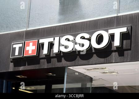 Tissot brand signage is displayed in New York, NY, August 10, 2025 ...