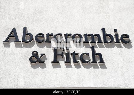 Abercrombie & Fitch brand signage is displayed in New York, NY, August ...