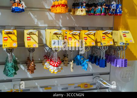 Lego store in Milan. Keychain with Lego man toys. Italy, Milan - July ...