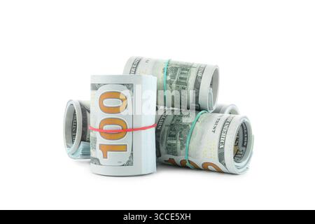 Rolls of dollar banknotes isolated on white Stock Photo - Alamy