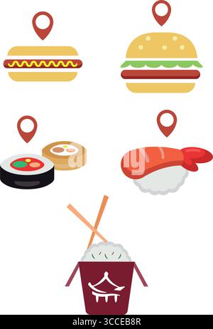 Food delivery location, illustration, vector on a white background ...