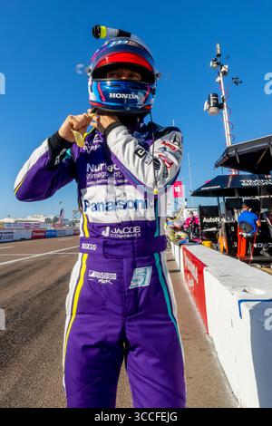 TAKUMA SATO (51) of Tokyo, Japan practices for the Firestone Grand Prix ...