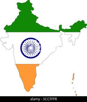 Map of India with National Flag Colors and Ashoka Chakra Icon - Vector ...