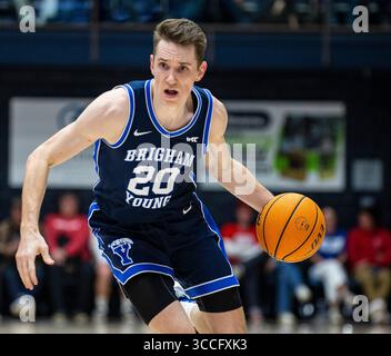 BYU guard Spencer Johnson (20) brings the ball up court during the ...