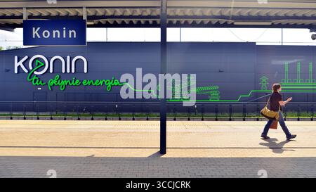 Konin, Poland. 16 July 2025. Railway station platform. Konin sign Stock ...