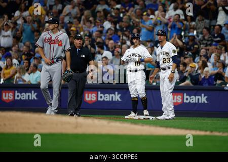 Milwaukee Brewers' Sal Frelick looks on during a baseball game against ...