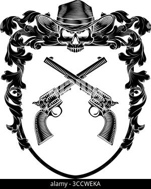 Cowboy Skull Guns Crest Coat of Arms Shield Design Stock Vector Image ...