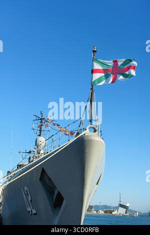 Bow of frigate ship against blue sea Stock Photo - Alamy
