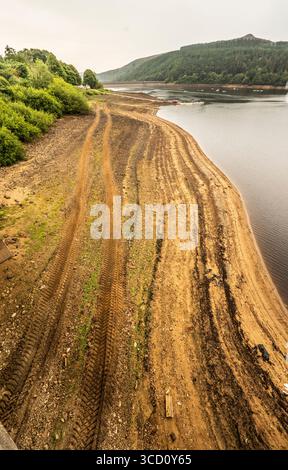 Dry banks at Ladybower Reservoir in the Peak District National Park ...
