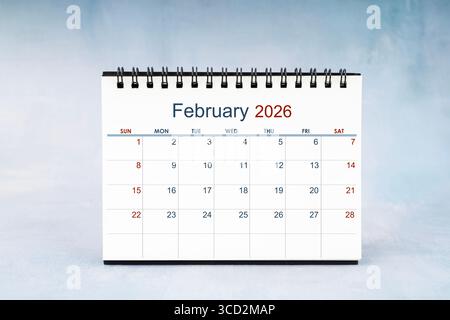 February 2026, Monthly desk calendar for 2026 year on yellow and blue ...